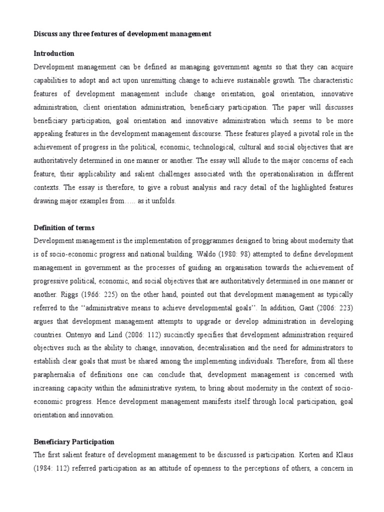 Key Features of Development Management | PDF | Goal | International ...
