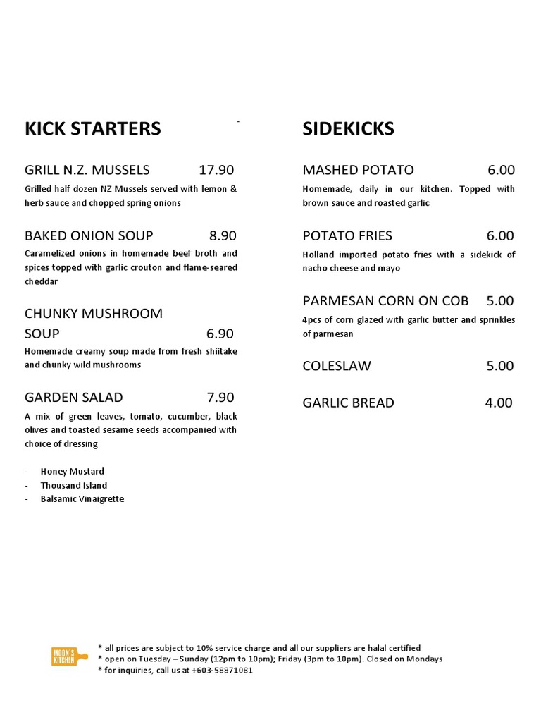 Moon S Kitchen Menu 2015 | PDF | Steak | French Fries