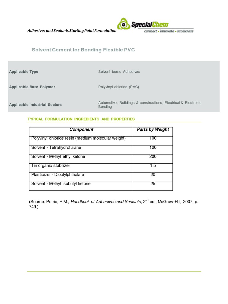 Solvent Cement For Bonding Flexible PVC | PDF | Polyvinyl Chloride ...