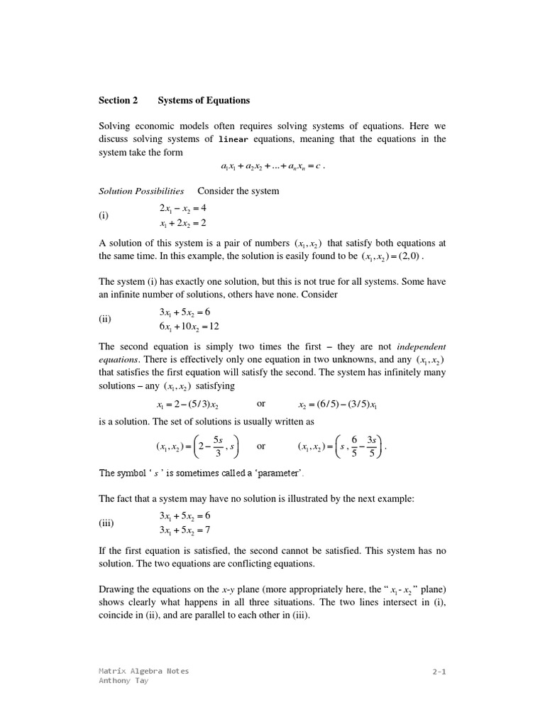 02 Systems of Linear Equations | PDF | Equations | System Of Linear ...