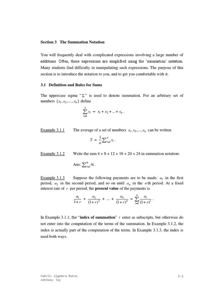 03 Summation Notation | PDF | Summation | Mathematical Objects