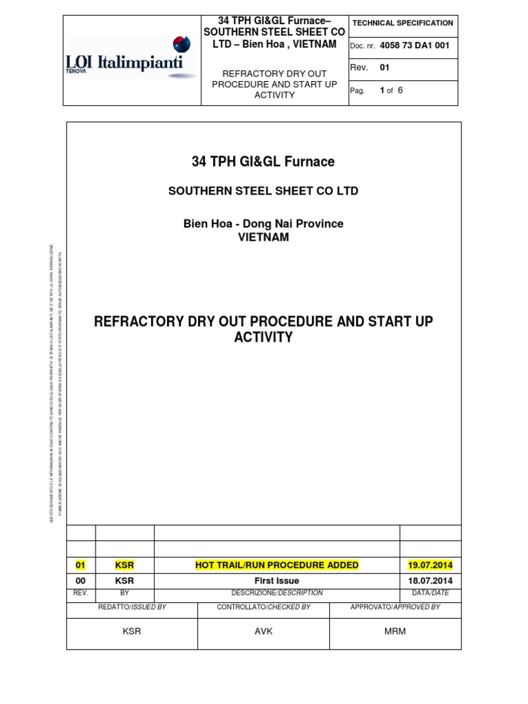 Furnace Dry Out & Start-Up Guide | PDF | Furnace | Valve
