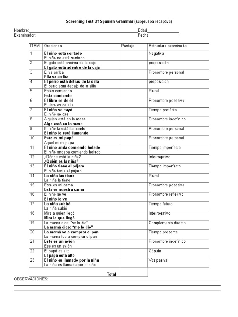 Screening Test of Spanish Grammar | PDF | Pronombre | Morfología ...