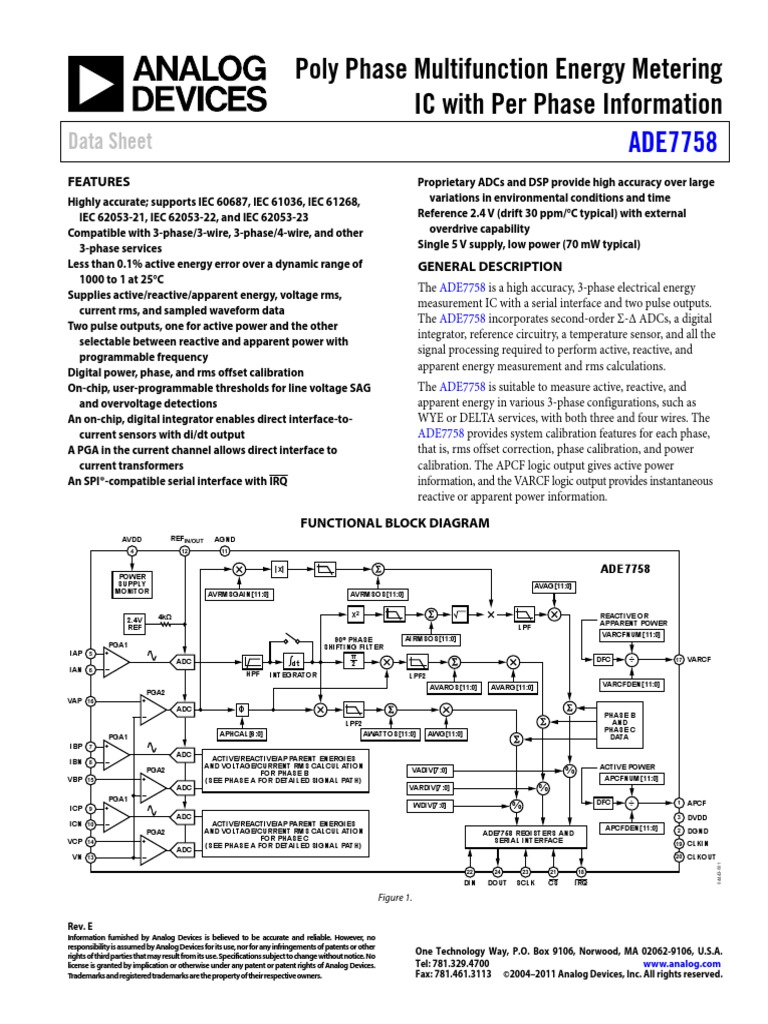 ADE7758 | PDF | Analog To Digital Converter | Ac Power