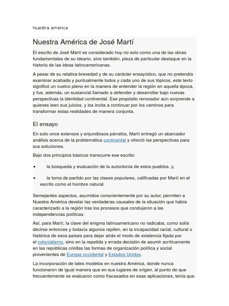 Respuestas de José Martí en Nuestra América | PDF | Romanticismo | Analogía