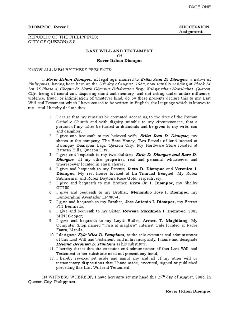 Sample of Notarial Will | PDF | Will And Testament | Natural Resources Law