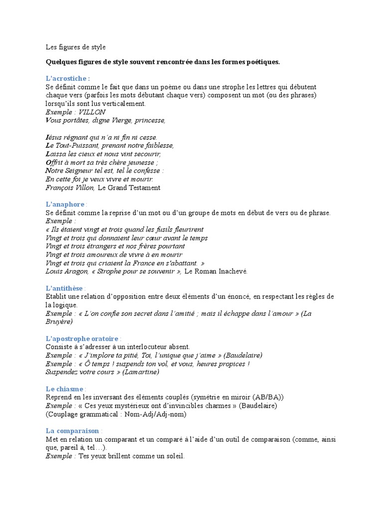 Les Figures de Style | PDF | Techniques littéraires | Mécanismes de la ...