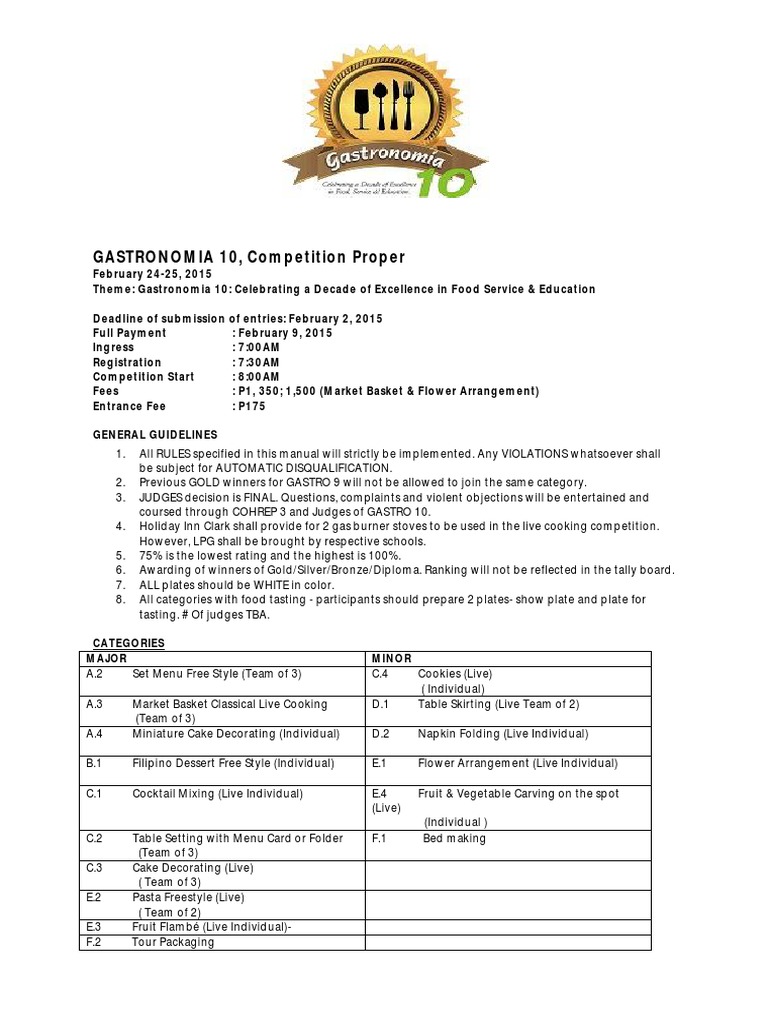 Guidelines and Requirements for Gastronomia 10 Culinary Competition ...