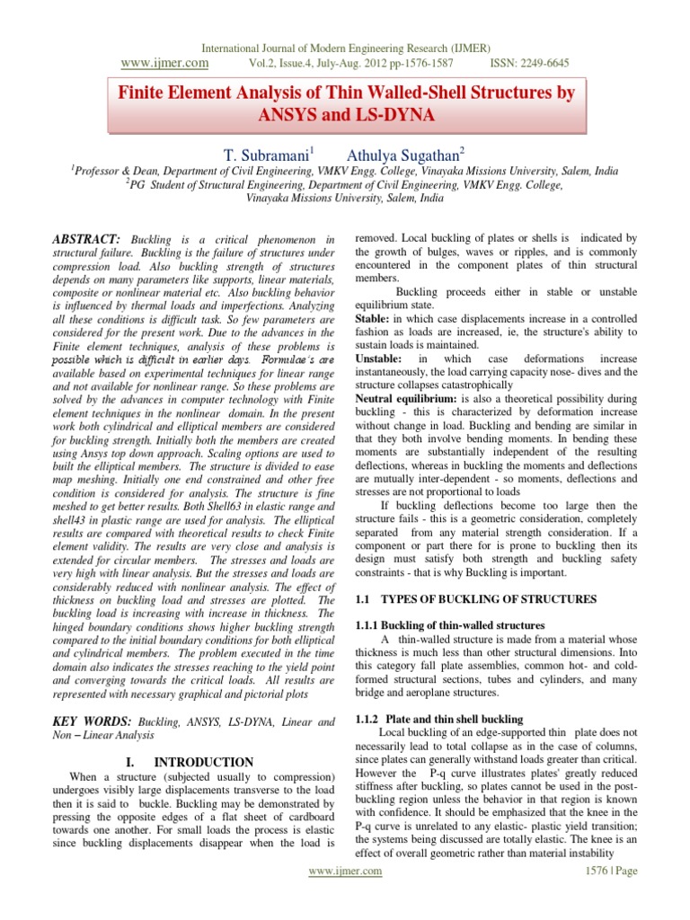 FEA Thin Wall Shell by Ansys and LS-dyna | PDF | Buckling | Finite Element Method