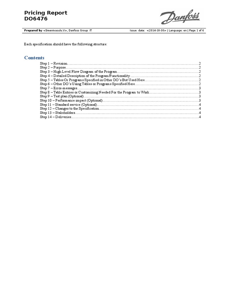Pricing Report in P08 - DO6476 | PDF | Specification (Technical Standard) | Parameter (Computer ...