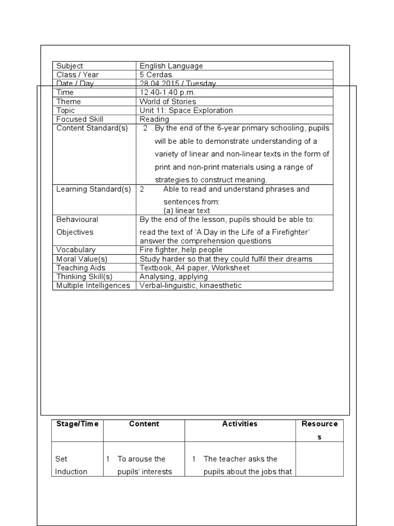 Space Exploration Lesson Plan | PDF | Language Arts & Discipline