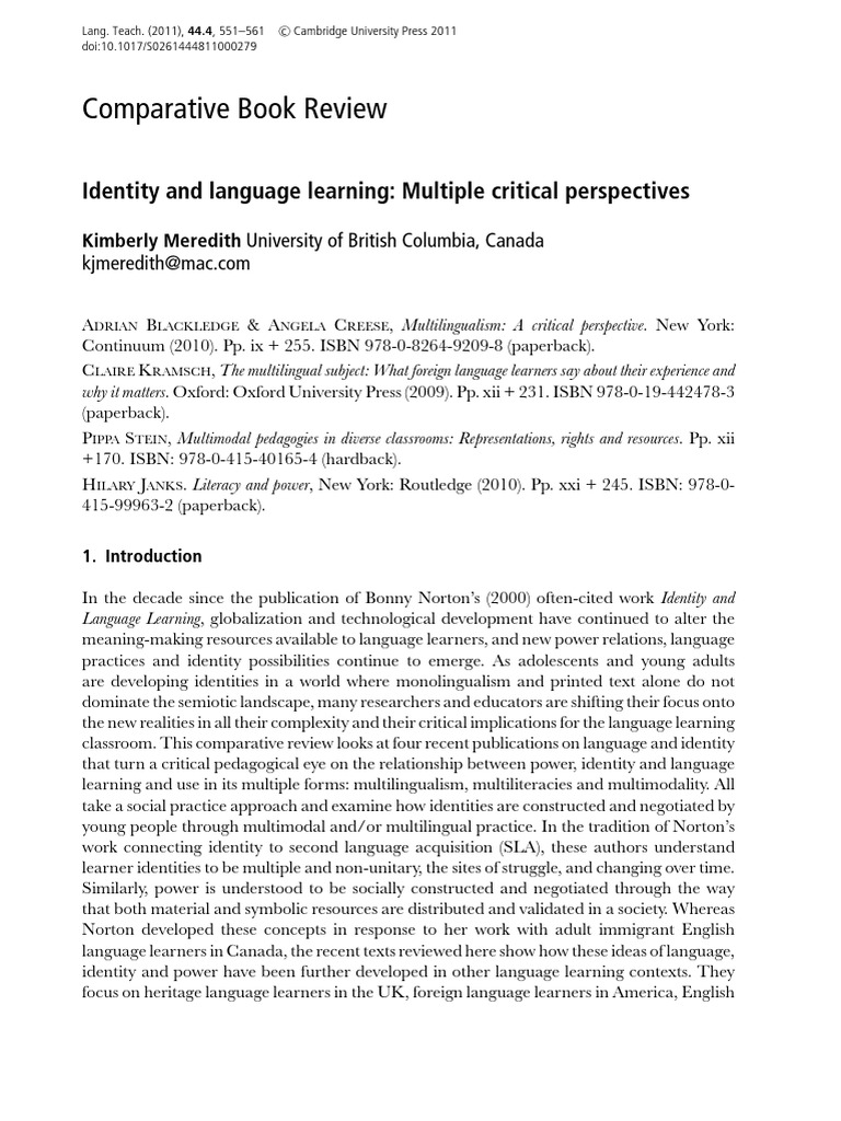 Identity and Language Learning PDF | PDF | Multilingualism | Second ...