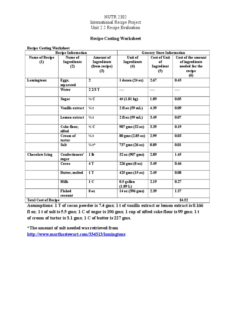 Recipe Costing Worksheet | PDF | Cakes | Chocolate