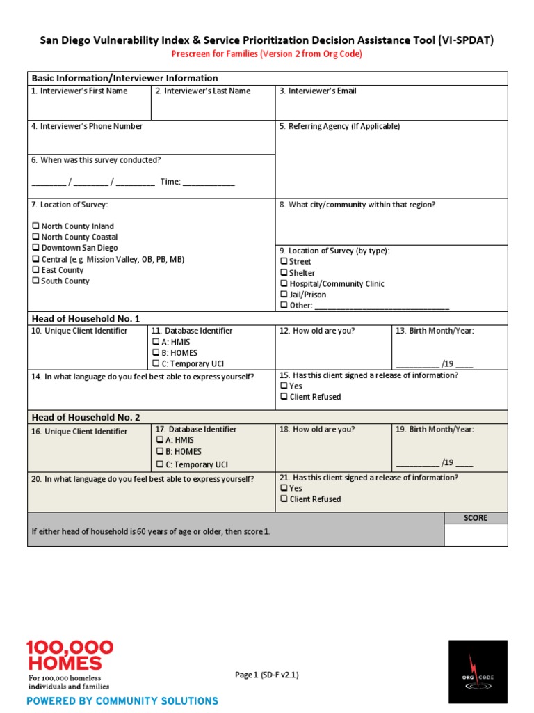 San Diego Family Homelessness Assessment Tool | PDF | Race And ...