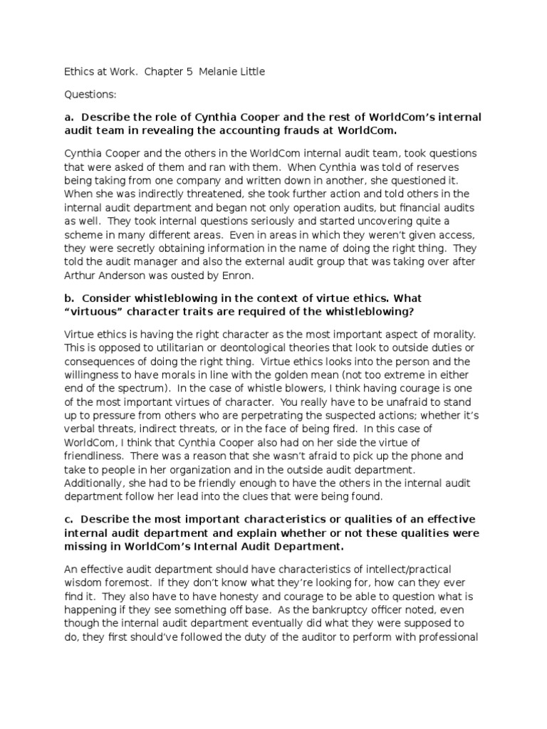 Chapter 5 Homework Ethics at Work | PDF | Virtue Ethics | Whistleblower