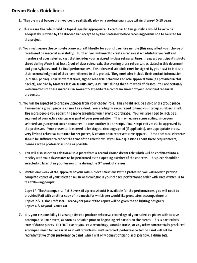 Dream Roles Guidelines | PDF | Leisure | Entertainment