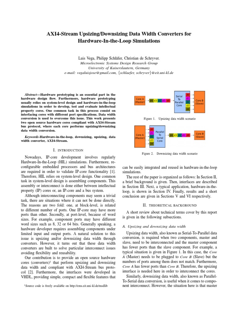 AXI4-Stream Upsizing Downsizing Data Width Converters For Hardware-In ...