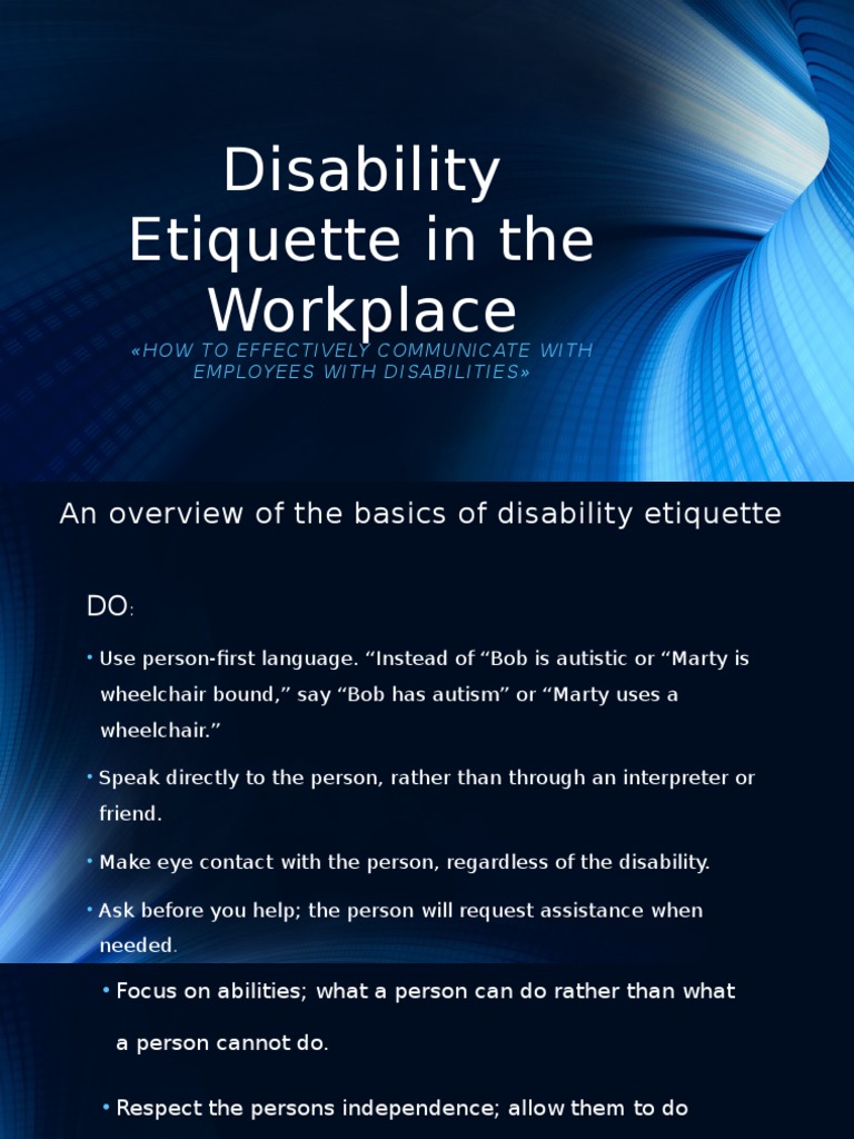 Disability Etiquette in The Workplace | PDF | Disability | Employment