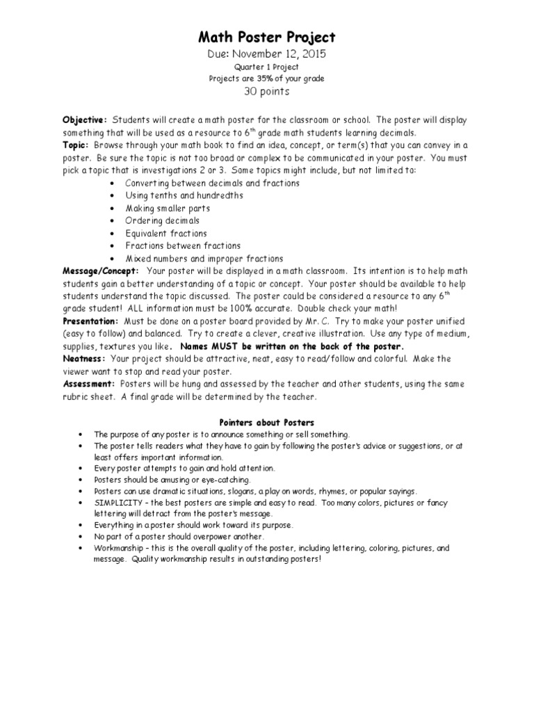Math Poster Rubric | PDF | Poster | Fraction (Mathematics)