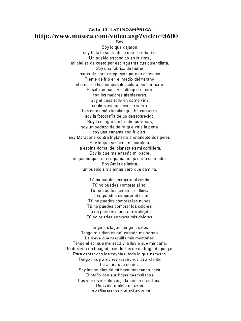Letra de "Latinoamérica" de Calle 13 | PDF | Ensayos | Retrato