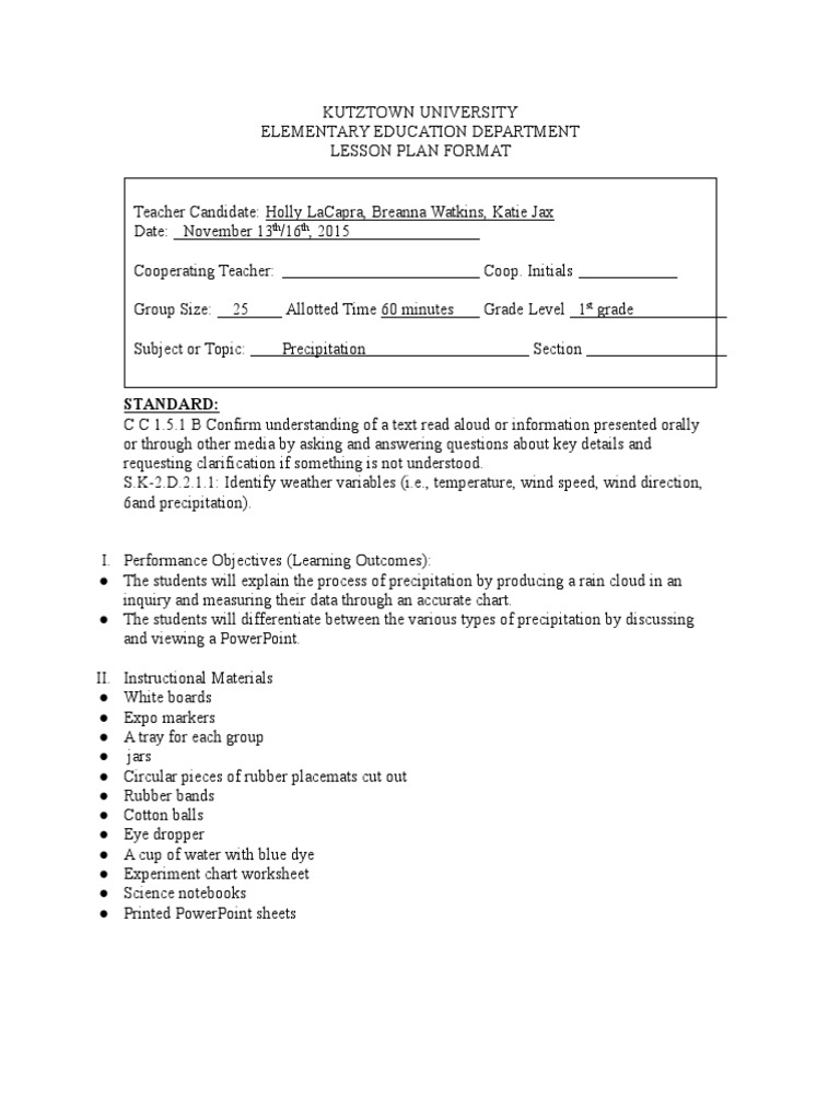 Types of Precipitation Lesson Plan | PDF | Precipitation | Rain