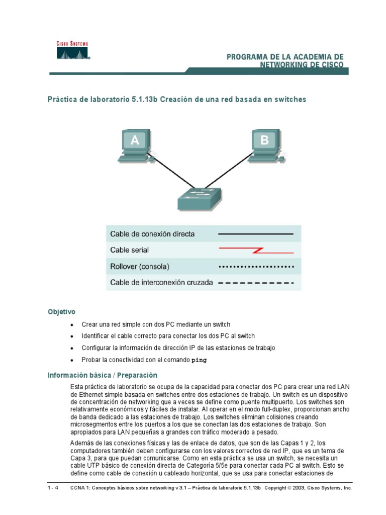 Practica Switch PC CCNA1 Lab 5-1-13b Es | PDF | Dirección IP | Conmutador de red