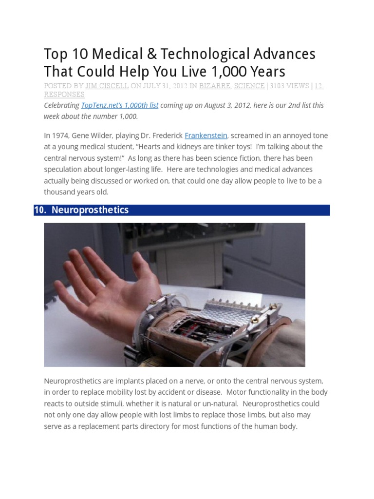 Top 10 Medical & Technological Advances That Could Help You Live 1,000 ...
