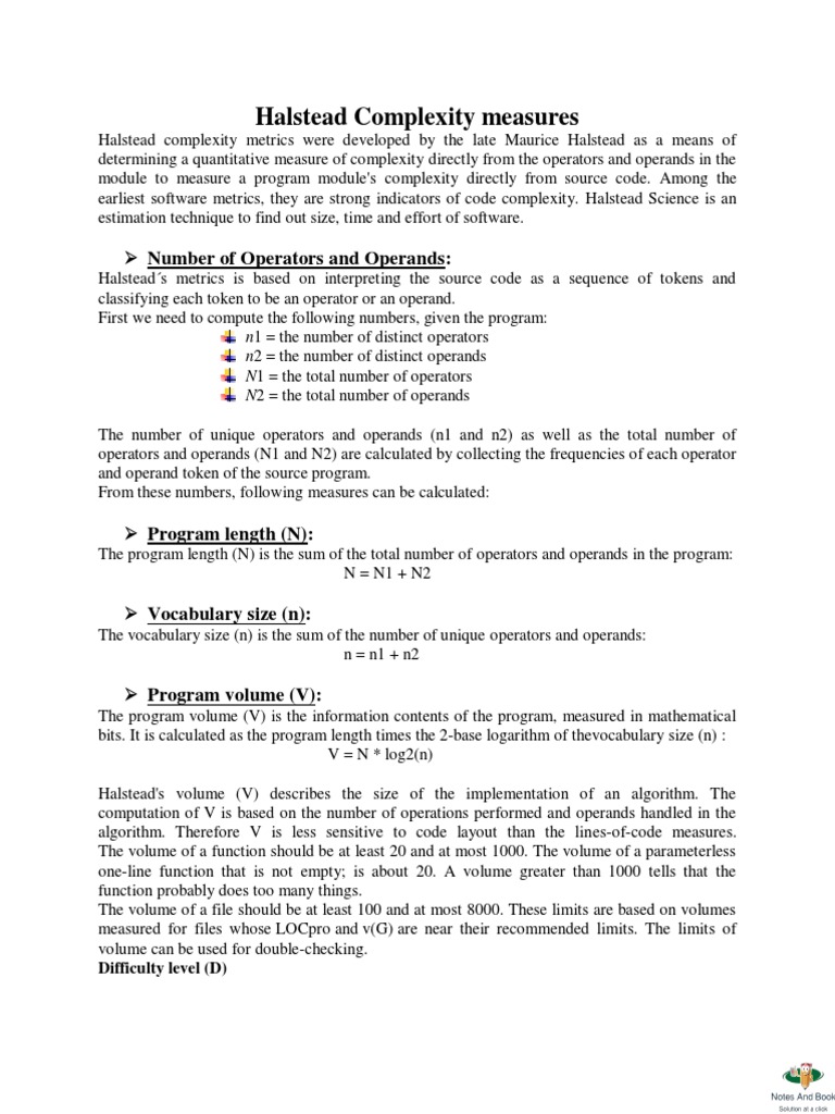 Halstead Complexity Measures | Download Free PDF | Source Code | Algorithms