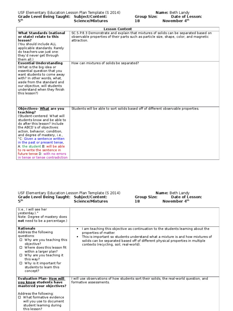 Observable Properties of Solids Lesson Plan Day 1 | PDF