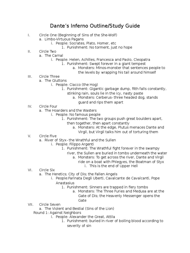 Dante's Inferno Outline/Study Guide | PDF | Medieval Italian Literature ...