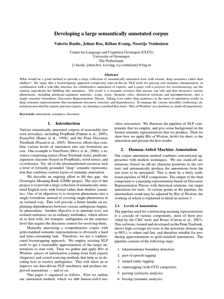 Developing A Large Semantically Annotated Corpus: Valerio Basile, Johan ...