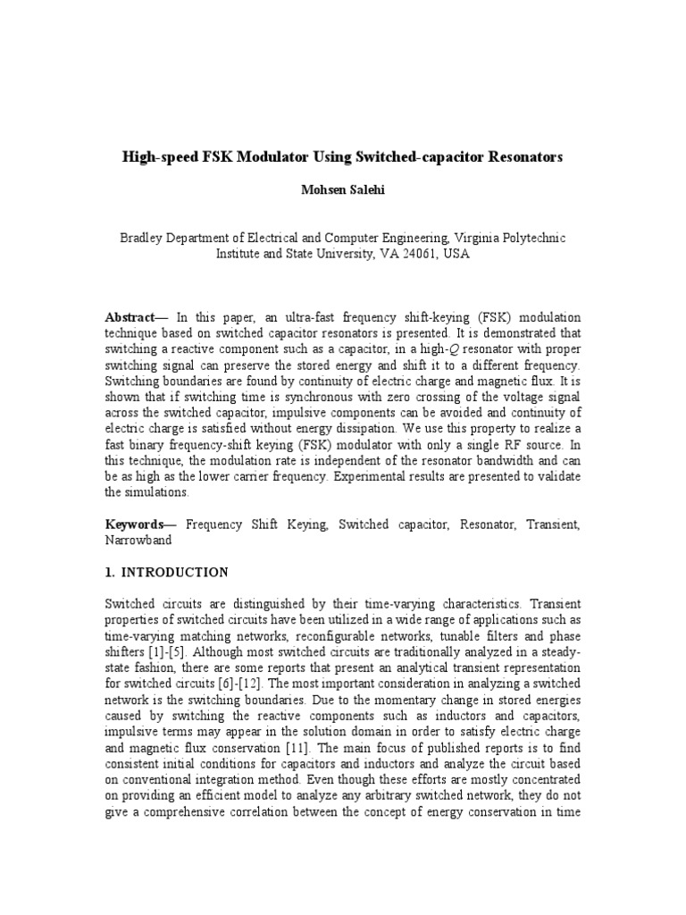 High-Speed FSK Modulator | PDF | Capacitor | Electrical Impedance