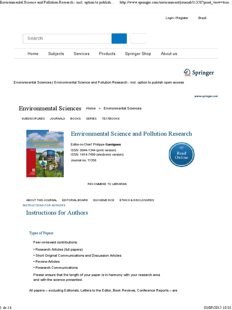 Environmental Science and Pollution Research - Incl | PDF | Conflict Of ...