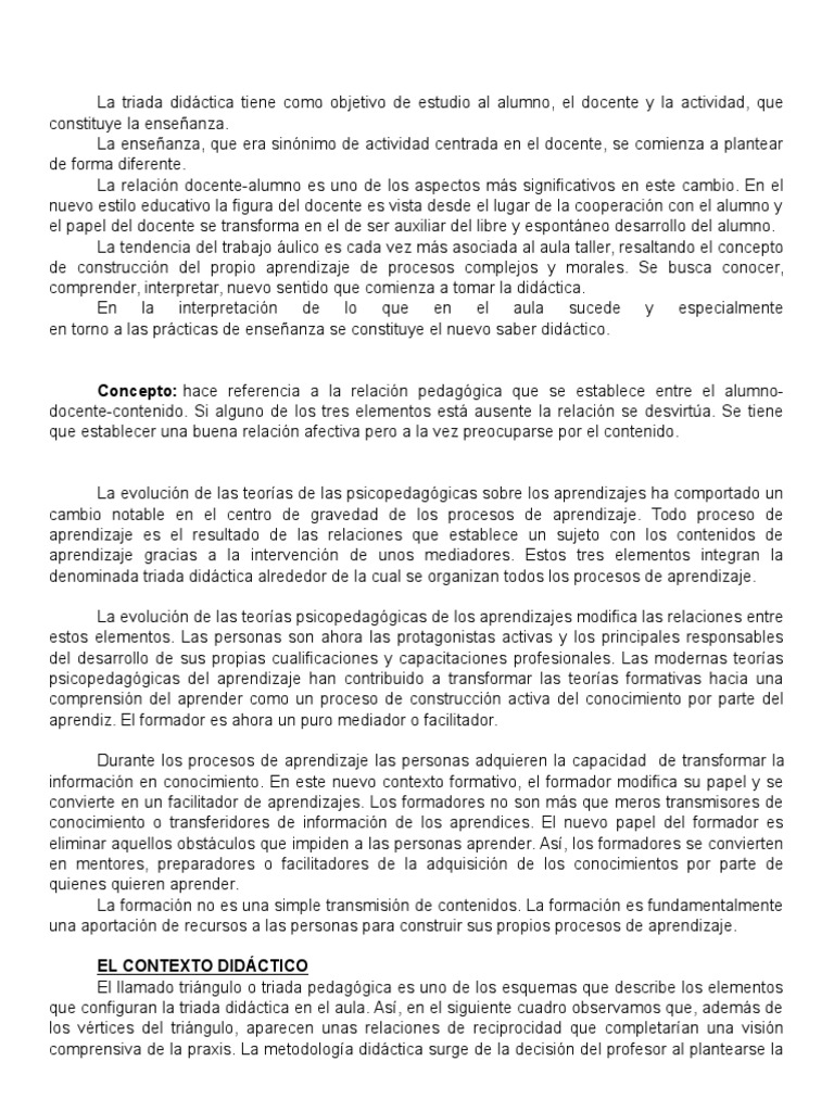La Triada Didáctica | PDF | Aprendizaje | Maestros