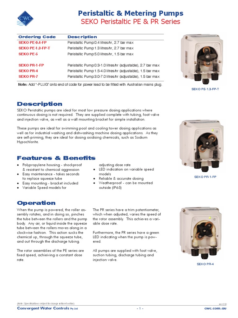 SEKO Peristaltic Pump Overview | PDF | Pump | Valve