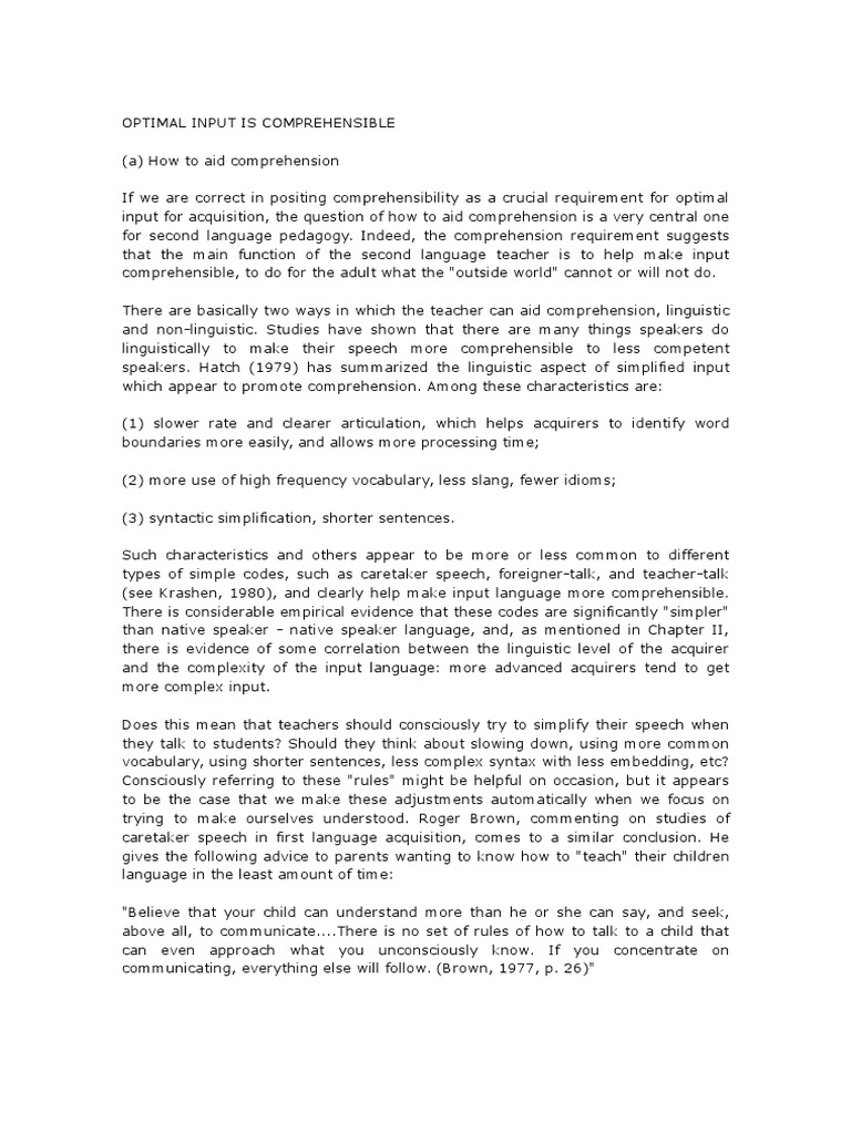 Optimal Input Is Comprehensible | PDF | Reading Comprehension | Second ...