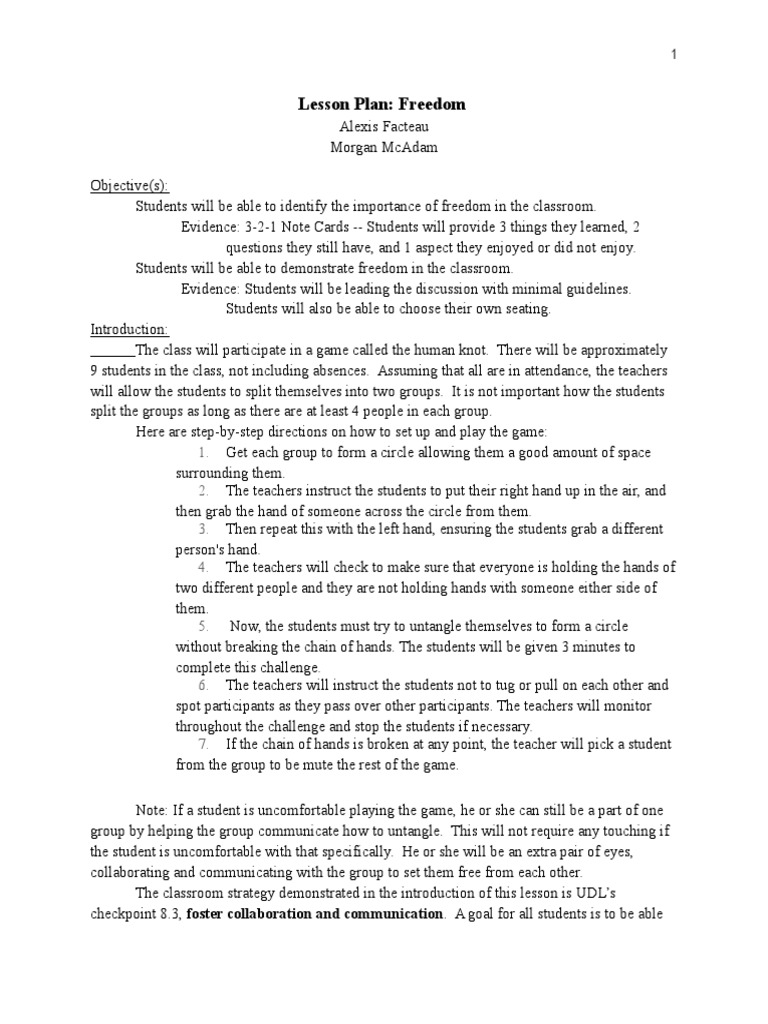 Freedom Lesson Plan | Download Free PDF | Classroom | Representation (Arts)