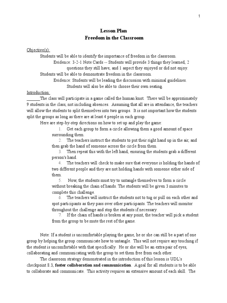 Freedom Lesson Plan | PDF | Classroom | Representation (Arts)