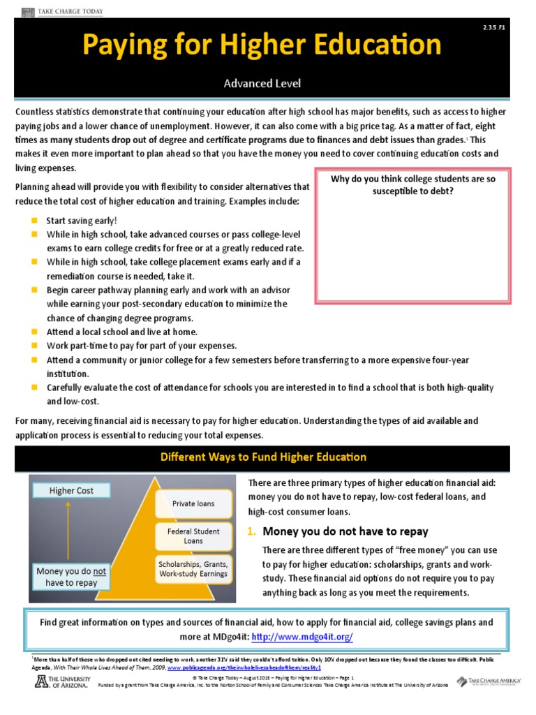 Paying For Higher Education Is 2 3 5 f1 | PDF | Student Loan | Loans
