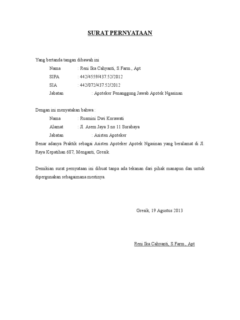 Surat Pernyataan STRTTK Ngasinan1 | PDF | Kesehatan Holistik