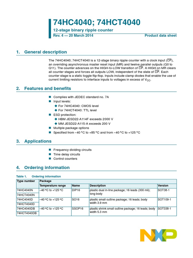 74HC4040 74HCT4040: 1. General Description | PDF | Cmos | Damages