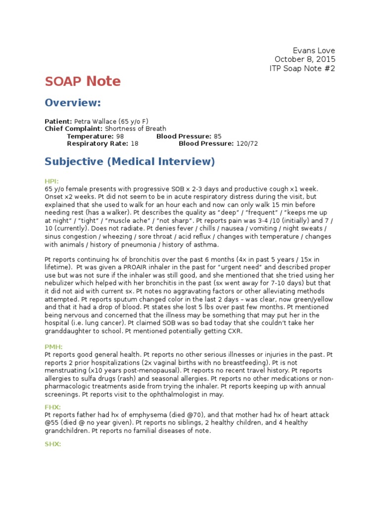 ITP - SOAP Note #2 (Pulmonary) | Bronchitis | Chronic Obstructive ...