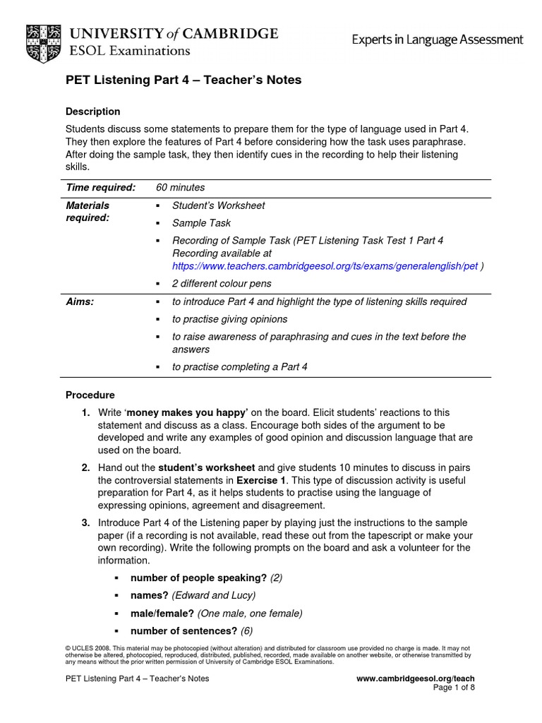 Pet Listening Part 4 | PDF | English As A Second Or Foreign Language ...