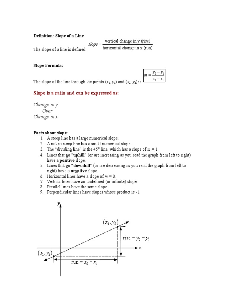 Slope Is A Ratio and Can Be Expressed As:: Change in y Over Change in X ...