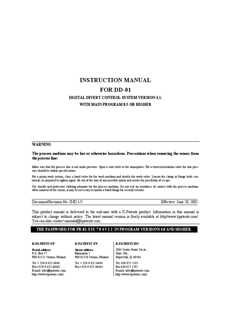 Instruction Manual FOR DD-01: Digital Divert Control System Version 4.1 ...