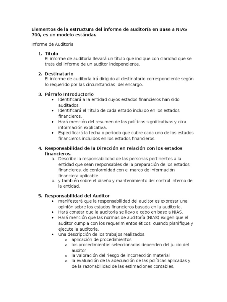 Estructura Del Informe de Auditoria | Contralor | Auditoría financiera