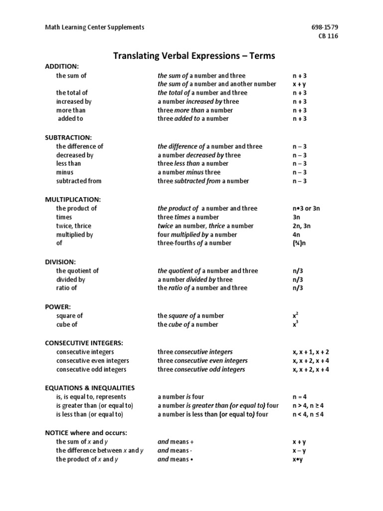 Translating Verbal Expressions | PDF | Language Arts & Discipline ...