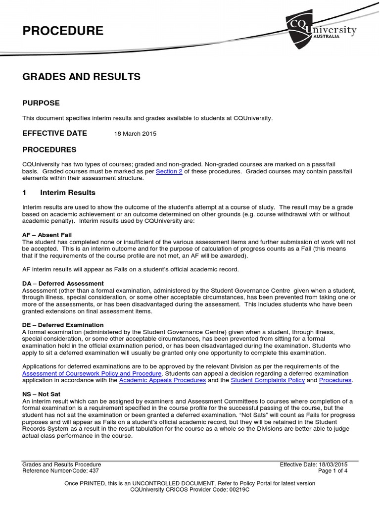 CQU Grades and Interim Results Explained | PDF | Test (Assessment ...