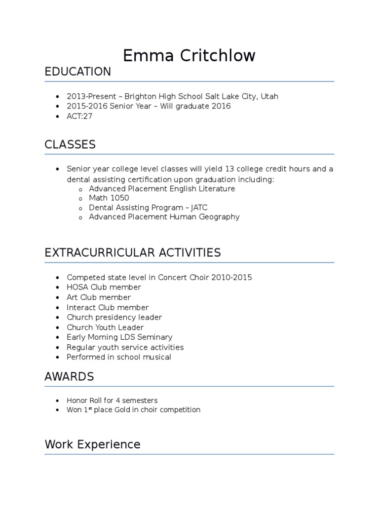 Emma Critchlow's Academic and Extracurricular Profile | PDF | Wellness ...