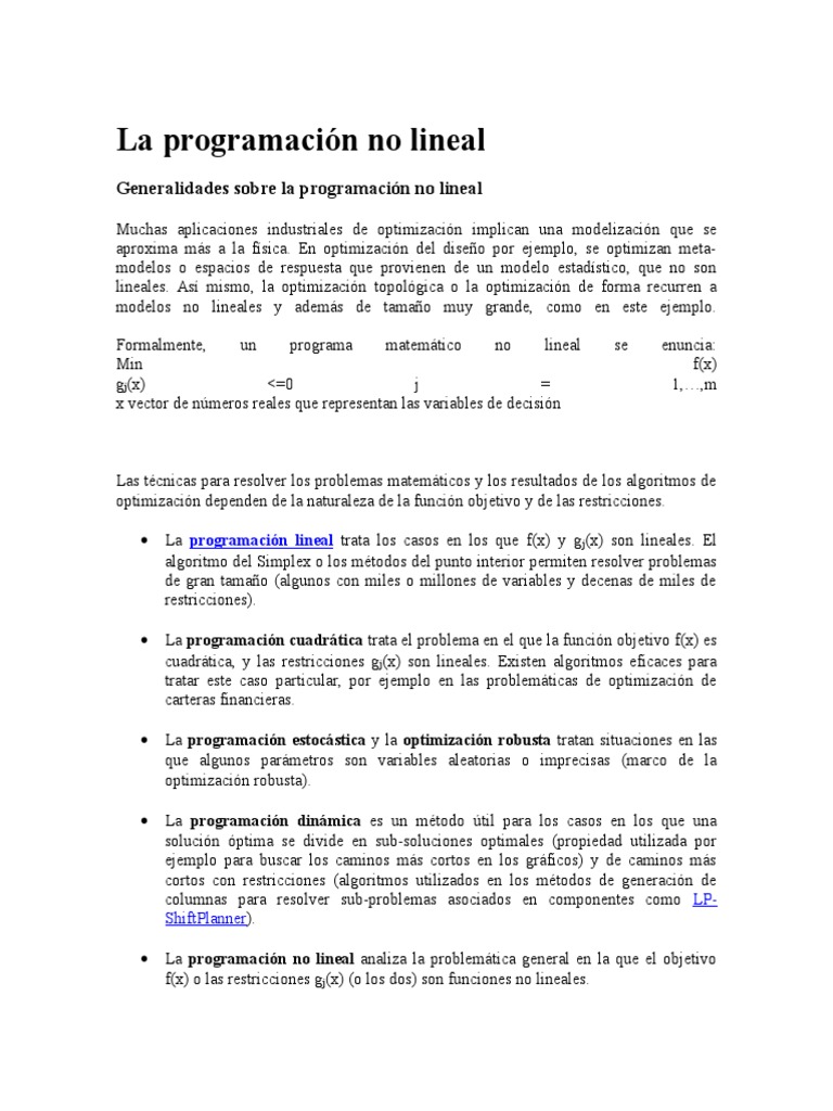 La Programación No Lineal | PDF | Optimización Matemática ...